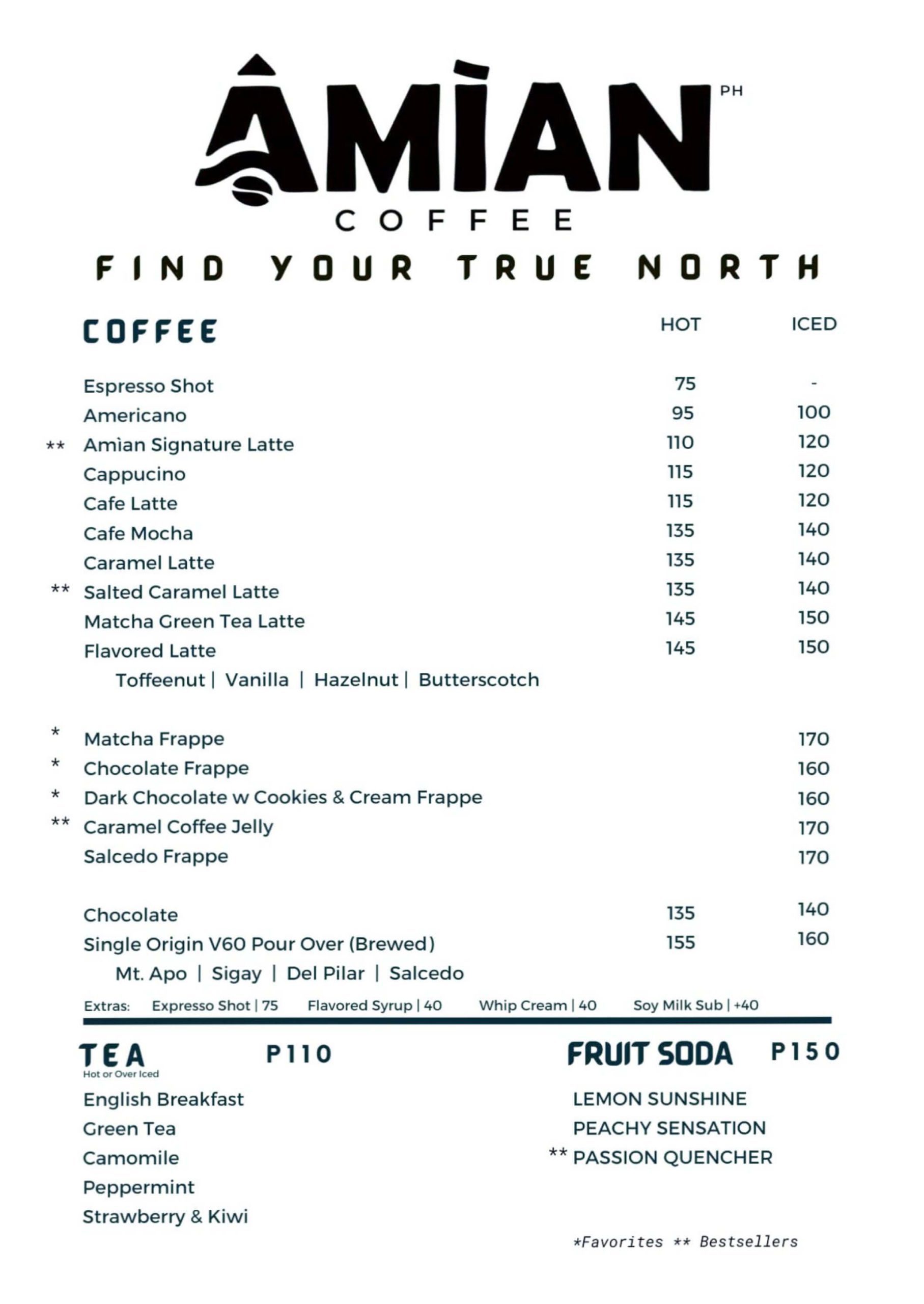 Cafe Menu - Amian Coffee