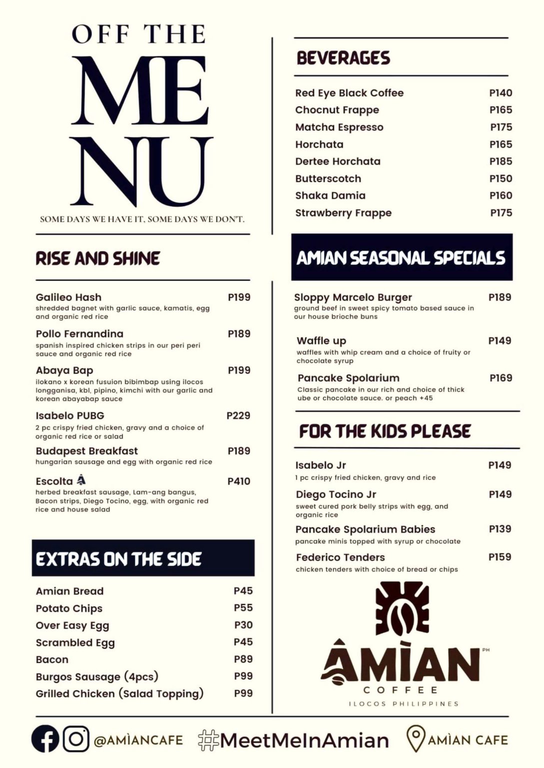 Cafe Menu - Amian Coffee