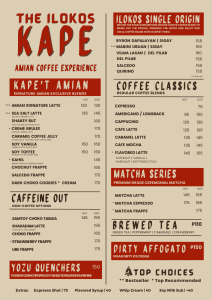 Cafe Menu - Amian Cafe